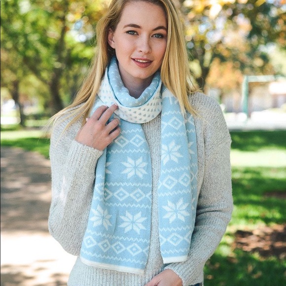 Leto Collection | Accessories | Fair Isle Snowflake Knit Scarf In ...